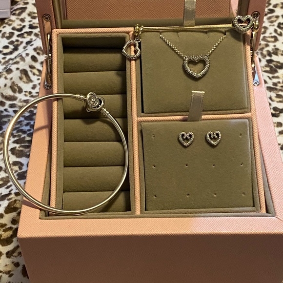 Pandora | Jewelry | New Pandora Heart Necklaceearrings Bracelet 2 Charm ...